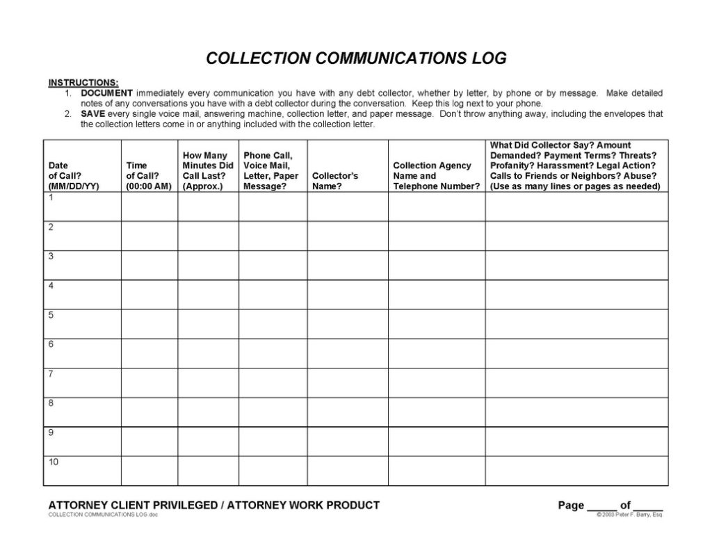 Collections Communication Log